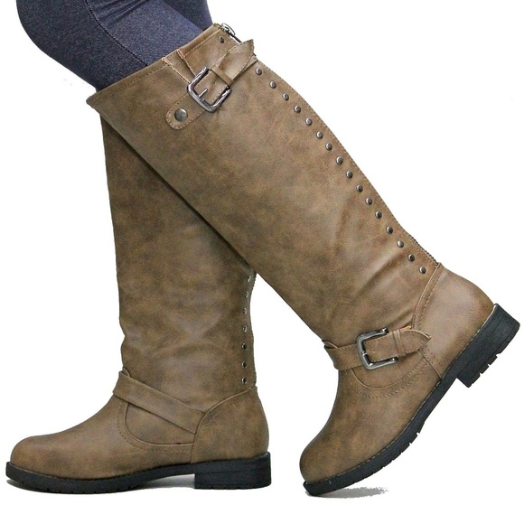 Shoes | New Taupe Studded Knee High Riding Boots | Poshmark